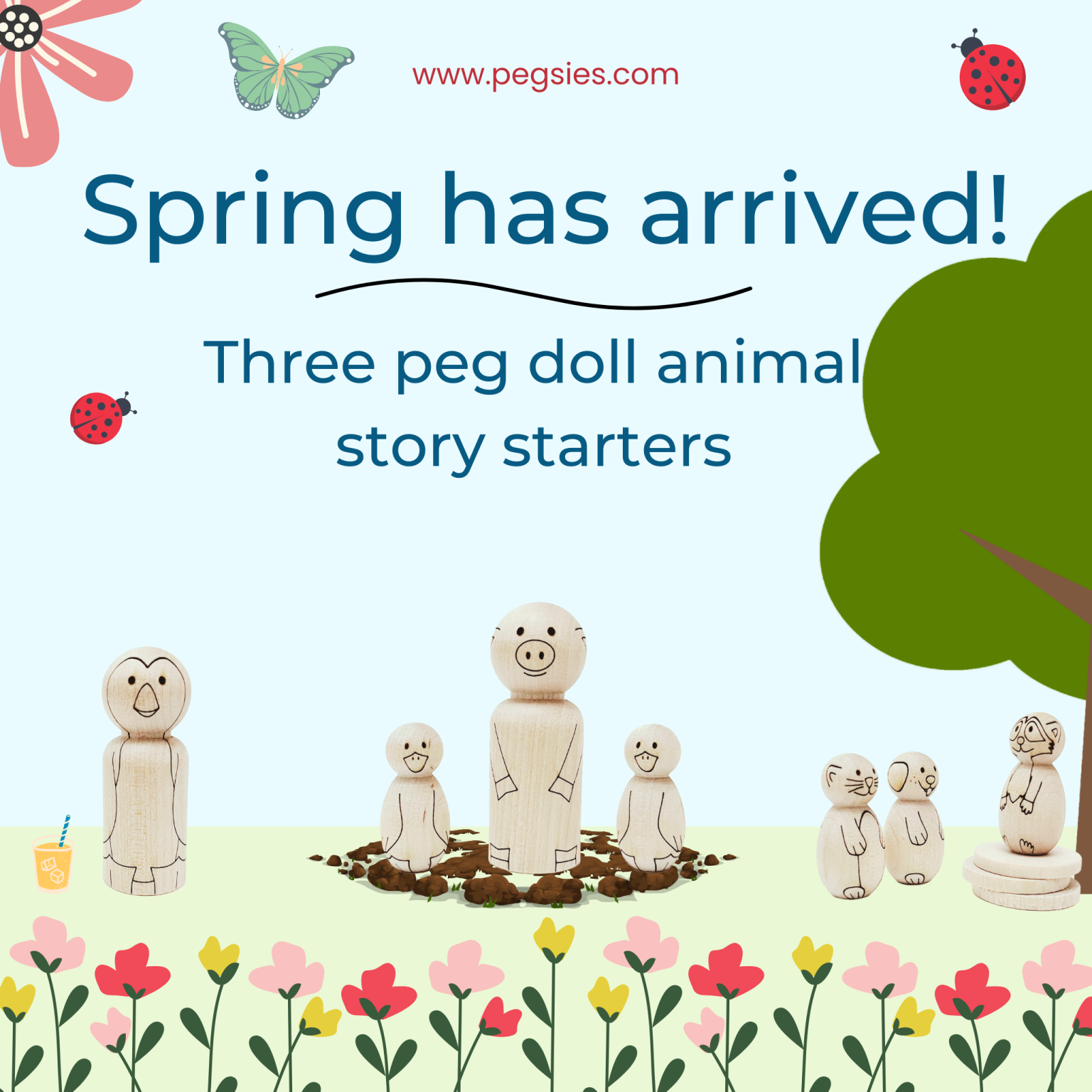 Spring has arrived! Three peg doll animal story starters - Pegsies